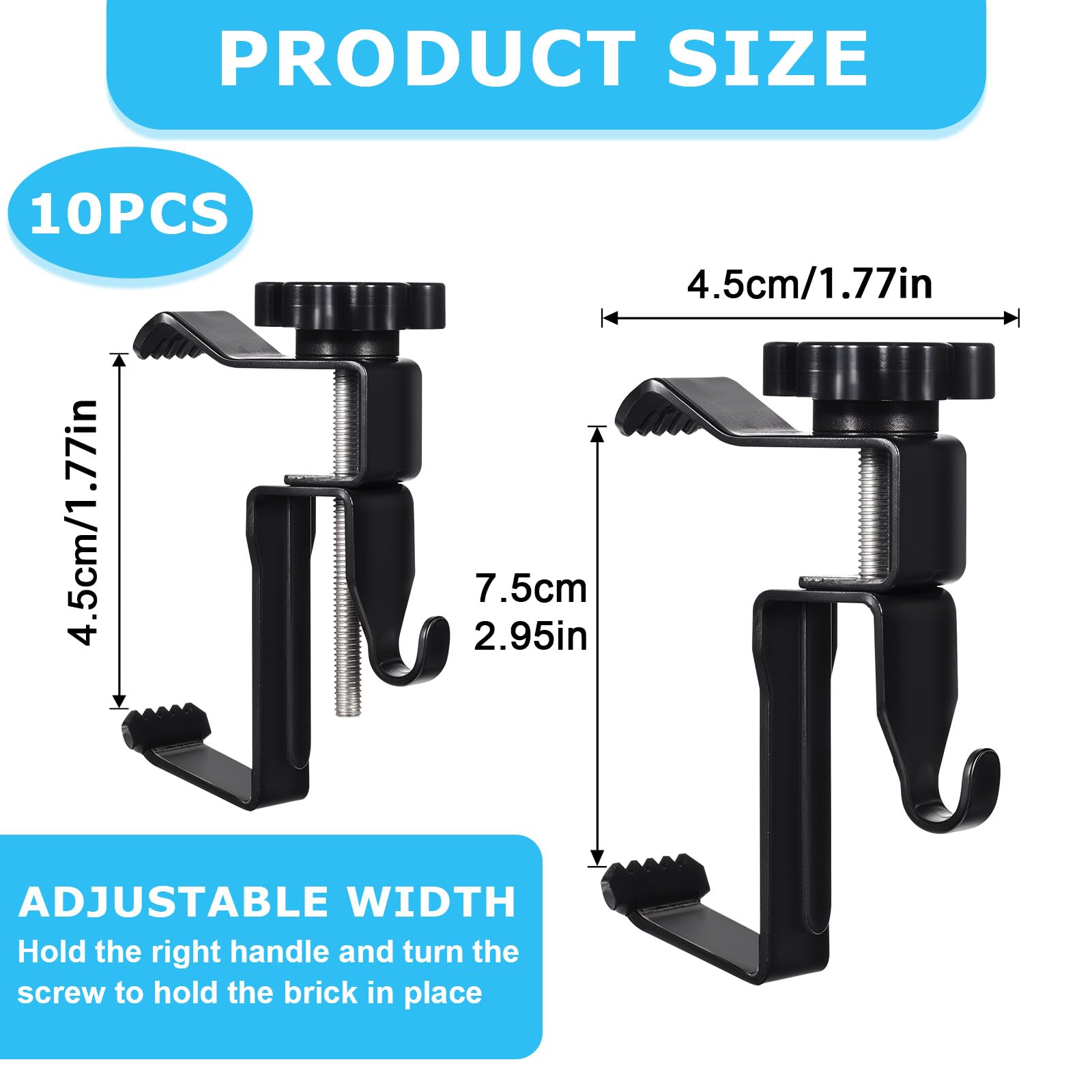 10 Pcs Brick Wall Clips, Stainless Steel Brick Hooks Clamps, Brick Hangers Clips for Hanging Outdoor, 1.77-2.95 Inches Adjustable Brick Hangers Clamps, Brick Hook Brick Hangers No Drill