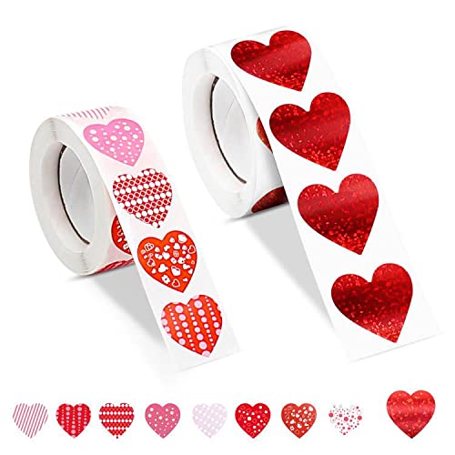 1000PCS Valentines Stickers, Glitter Heart Stickers Roll & 8 Design Funny Valentine's Mother Day Decorative Label Sticker, Wedding Party Decorat Envelopes Greeting Cards Boxes Gifts Seal Stickers