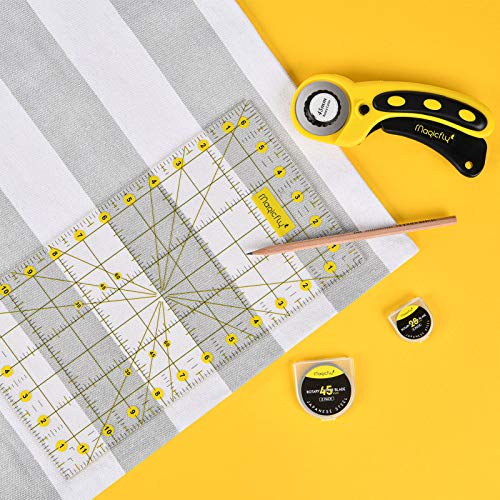 Magicfly Rotary Cutter Set, 45mm and 28mm Fabric Cutters Kit with Extra 10 Blades, A3 Double-Sided Self Healing Cutting Mat, 12x6 Inch Quilting Ruler for Sewing, Fabric Cutting, Art Crafting