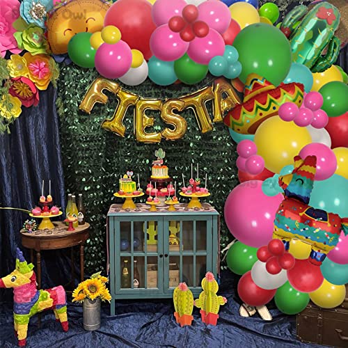 154 Pcs Mexican Fiesta Balloon Arch Garland Kit Party Decorations Cactus Llama Foil Balloons Party Decorations Carnival Cinco De Mayo Sombrero Taco