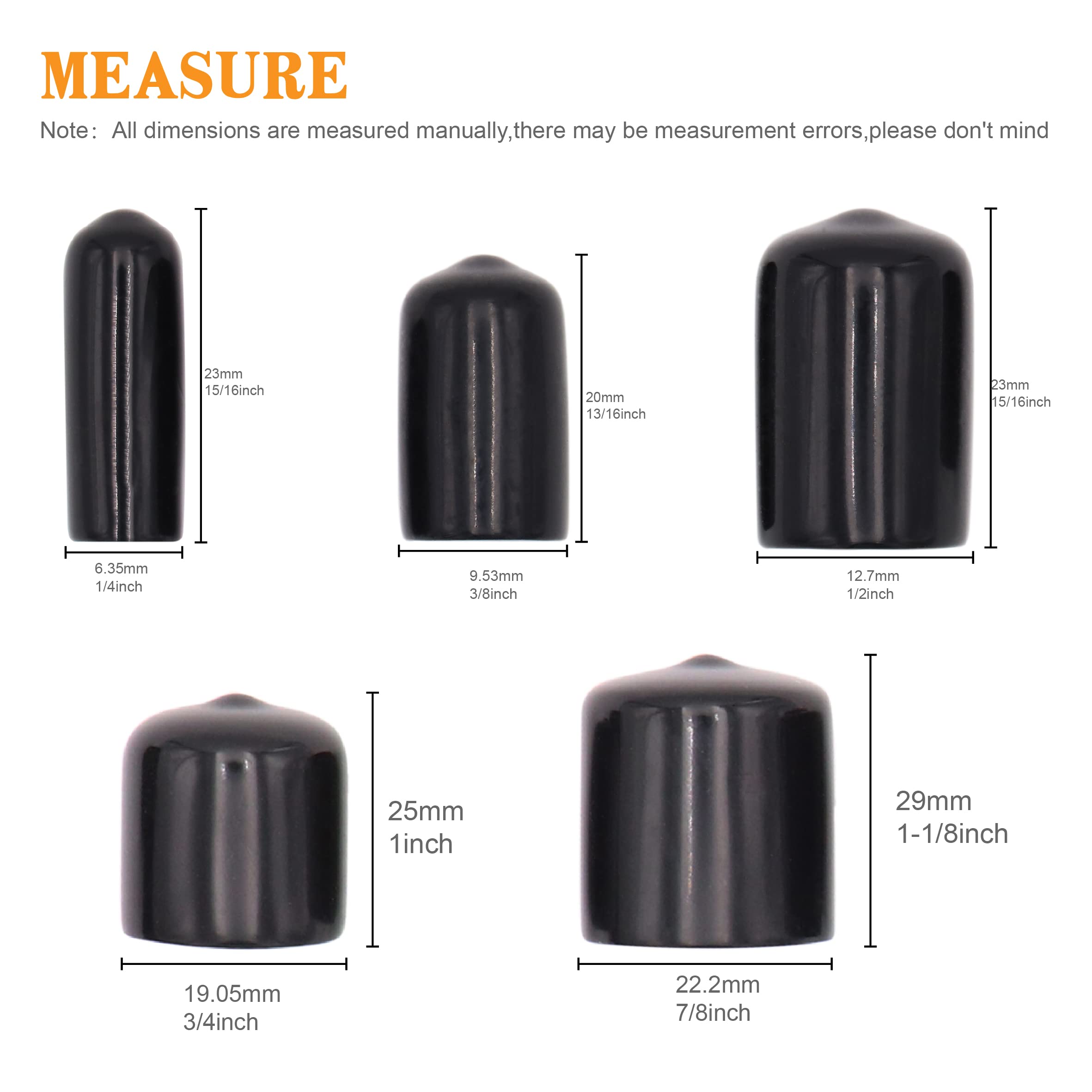 34pcs Black Pipe Post Bolt Screw Rubber Thread Protector Cover Vinyl Tube End Caps,Assorted 1/4-inch to 7/8-inch-5 Sizes