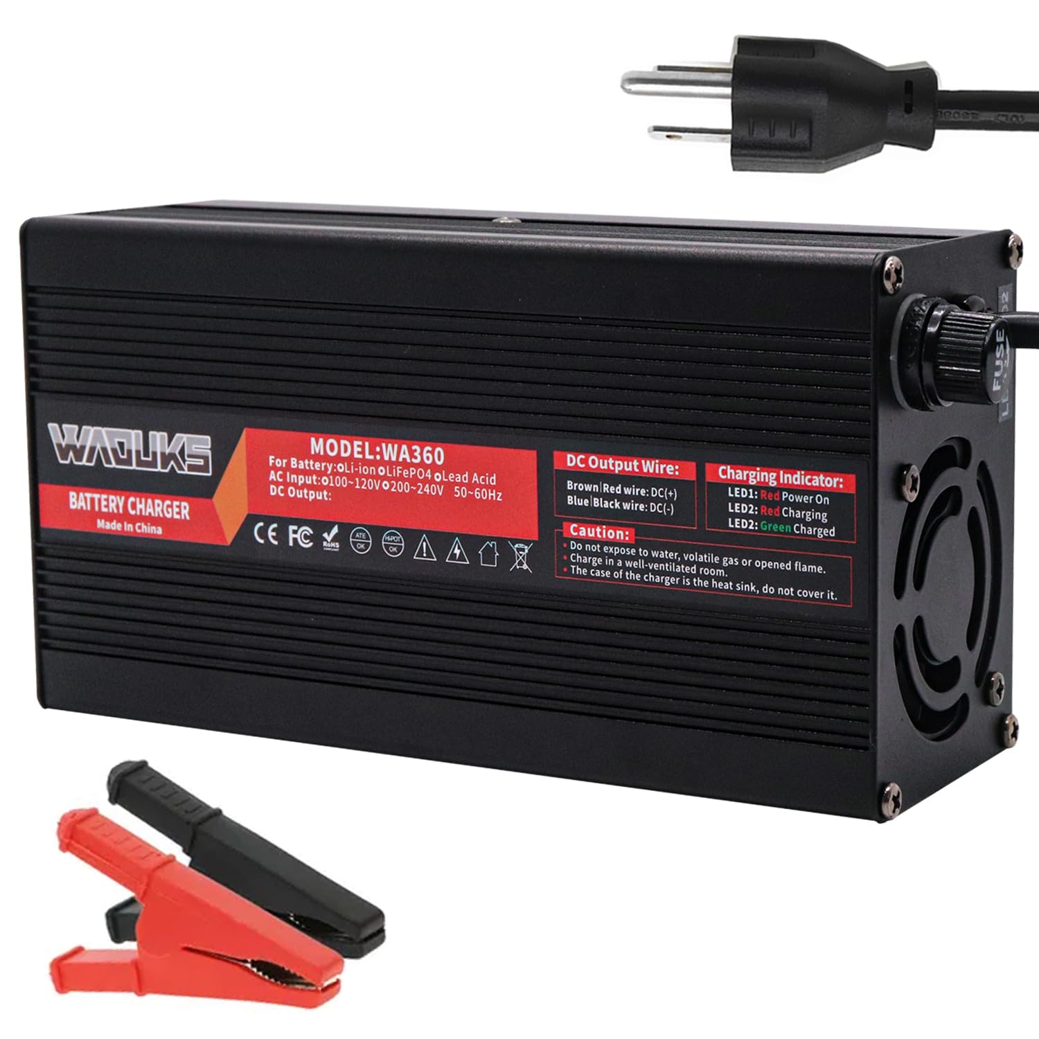 16.8V 20A Charger 16.8V Li-ion Battery Charger Output Alligator Clip Used for 4S 14.8V Lithium Battery Pack