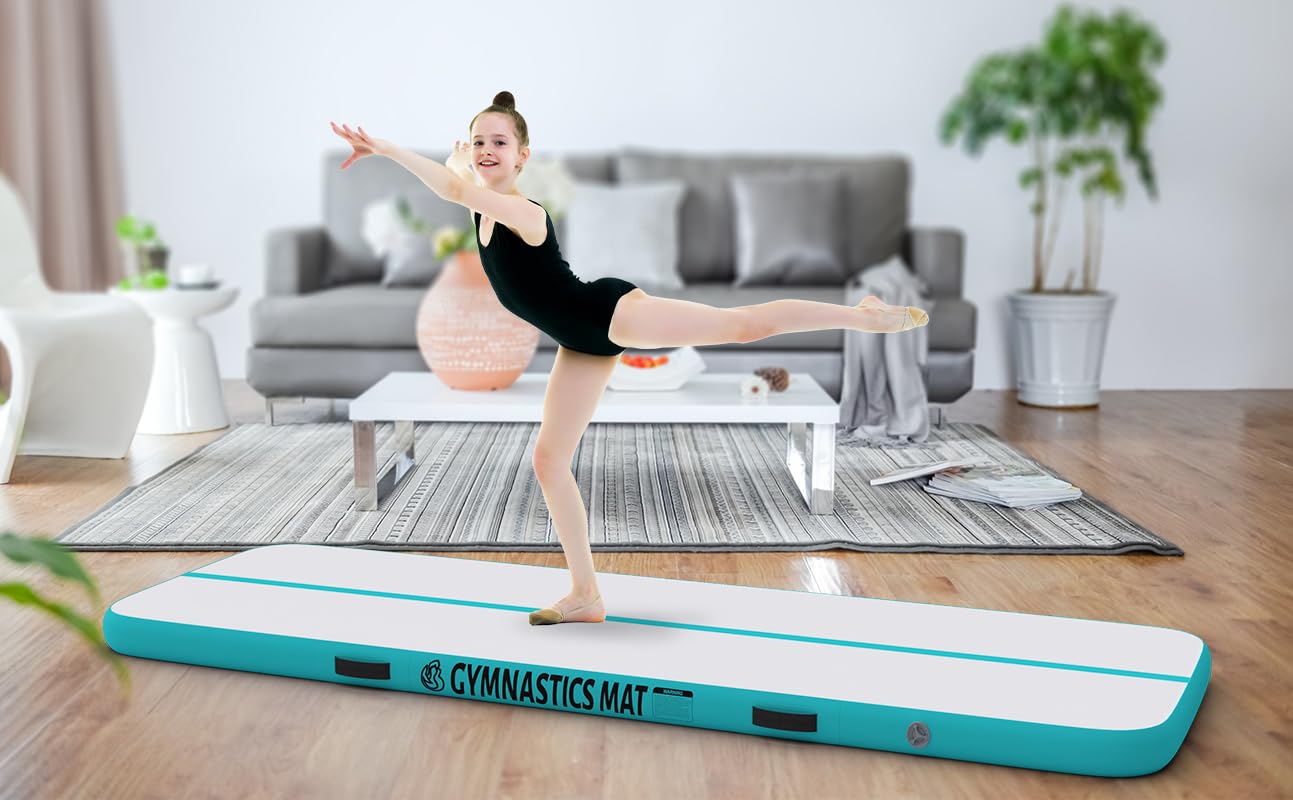 10/13ft inflatable Air Gymnastics Mat Training Mats 4 inches Thickness Gymnastics Tracks With Electric Pump for Cheerleading/Yoga/Beach/Home Use/Training (13.12*3.28*0.33ft, Blue)