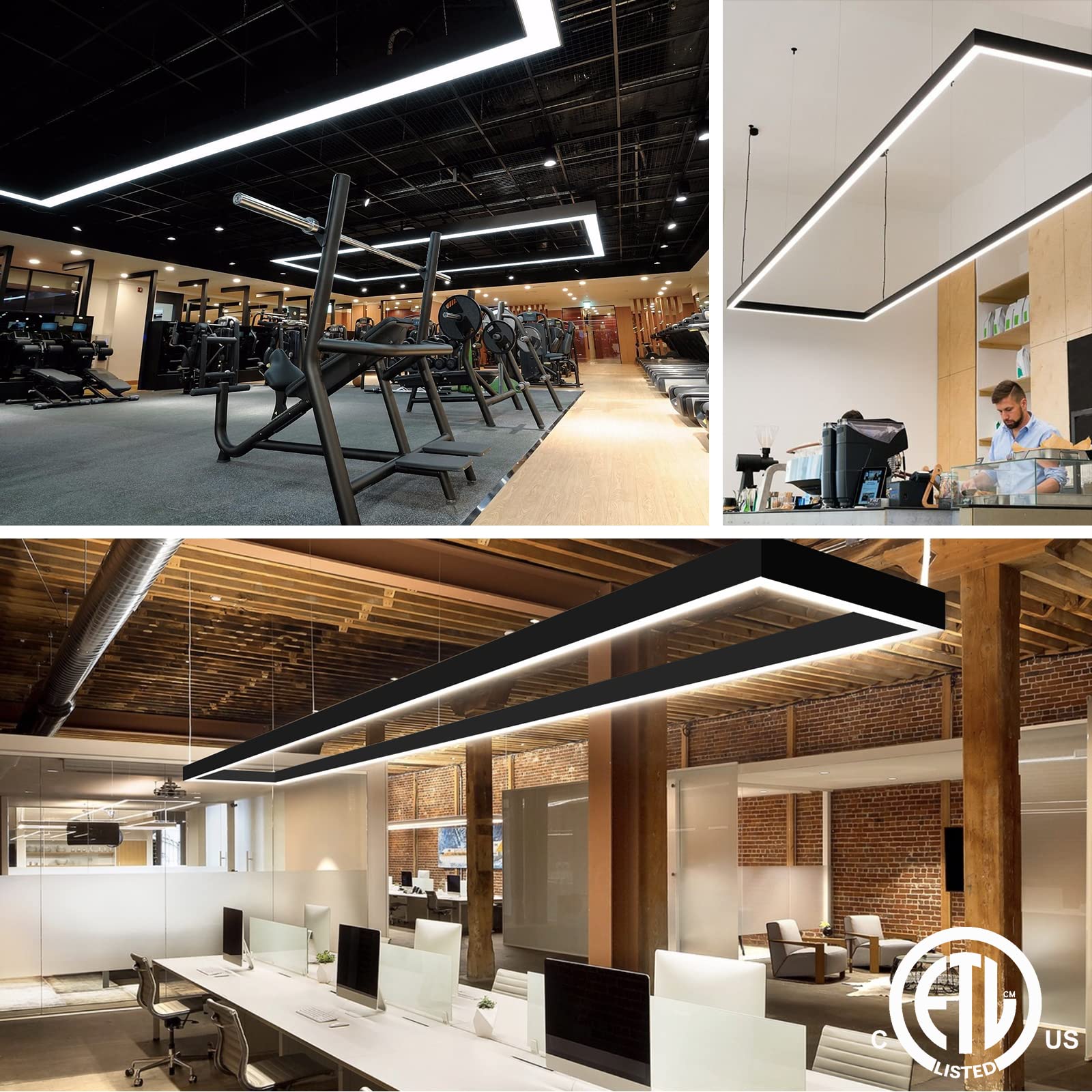 Barrina LED Linear Light Set with Remote, 5FT x 5FT Square Office Light Fixture, 3CCT Seamless Connection, 4FT Light & L-Shape Connector, 5568 Series
