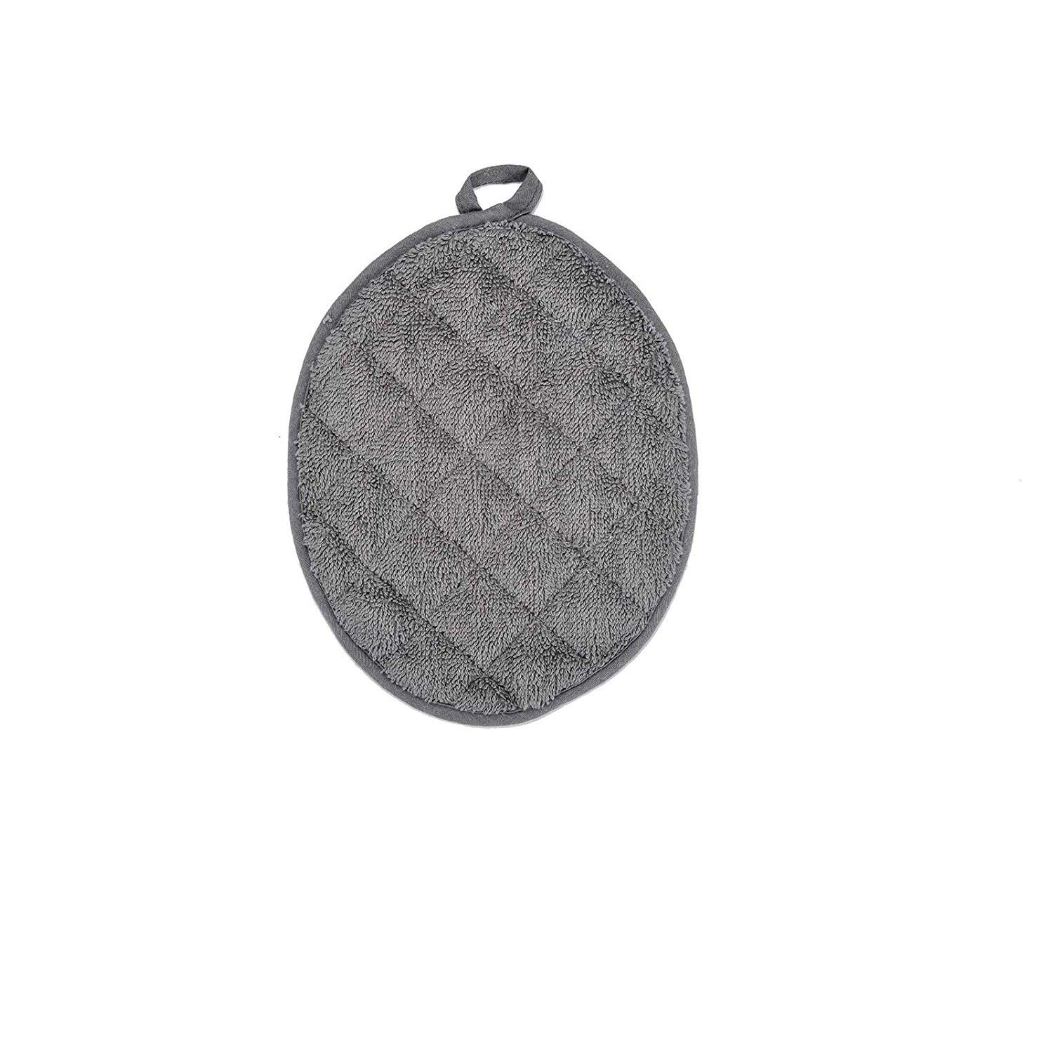 100% Terry Cotton Oval Pot Holder Pack of 5 for Heat Resistant Hot Pads, Everyday Quality Kitchen Coaster Size 9.5x7.5 Inches (Color) (Dark Grey)