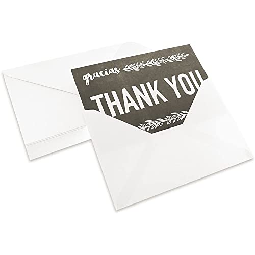 144-Count Thank You Cards with Envelopes, Blank 6 Assorted Bulk Thank You Greeting Notes Black and White Chalkboard Designs for Graduation Baby and Bridal Shower Birthday Wedding Party, 4 x 6 inches