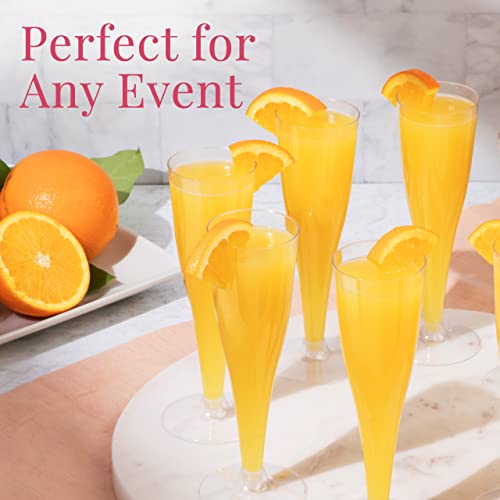 100 Plastic Champagne Flutes Disposable | Clear Plastic Glasses for Parties | Toasting and Mimosa Glasses | Wedding Party Bulk Pack | New Years Eve Party Supplies 2023