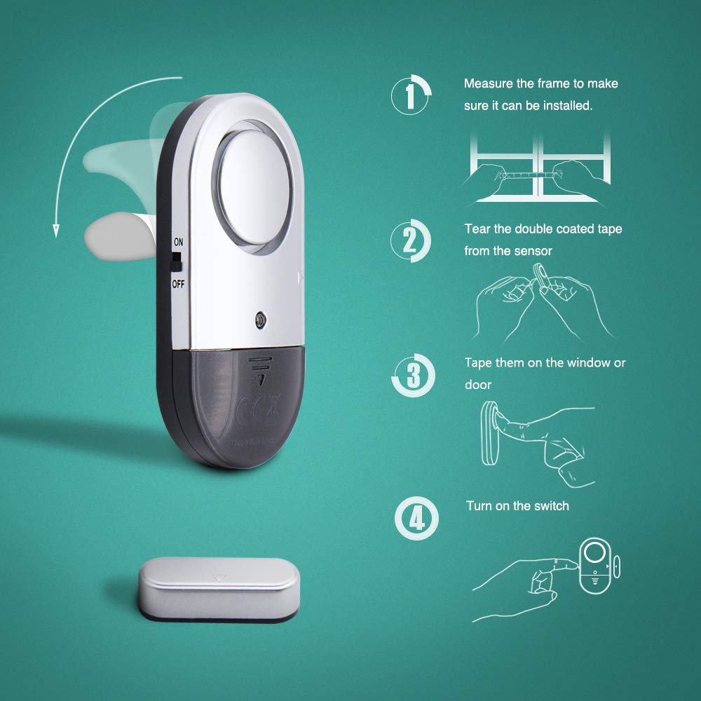 120 DB Loud Door and Window Open Alarm Sensor 2 Pack for Kids, Dementia Patients Safety, Wireless Security Alarms Keep Your Home, Pool, Cabinet, Business Safe
