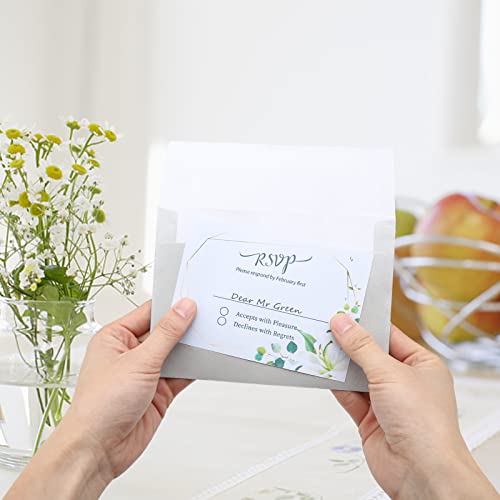 100 Pack Silver A7 Envelopes with 5 x 7 Card Envelopes Bulk Self Adhesive Seal Envelopes Invitation Envelopes for Weddings Invitations Birthday Baby Shower Metallic Silver Envelopes