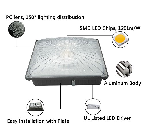 1000LED 4 Pack LED Canopy Light, 65W 8,000Lm 300W HID/HPS Equal, 10" x 10", LED Shop Light, 5000K, AC100-277V, Waterproof IP65, Gas Station Canopy Light