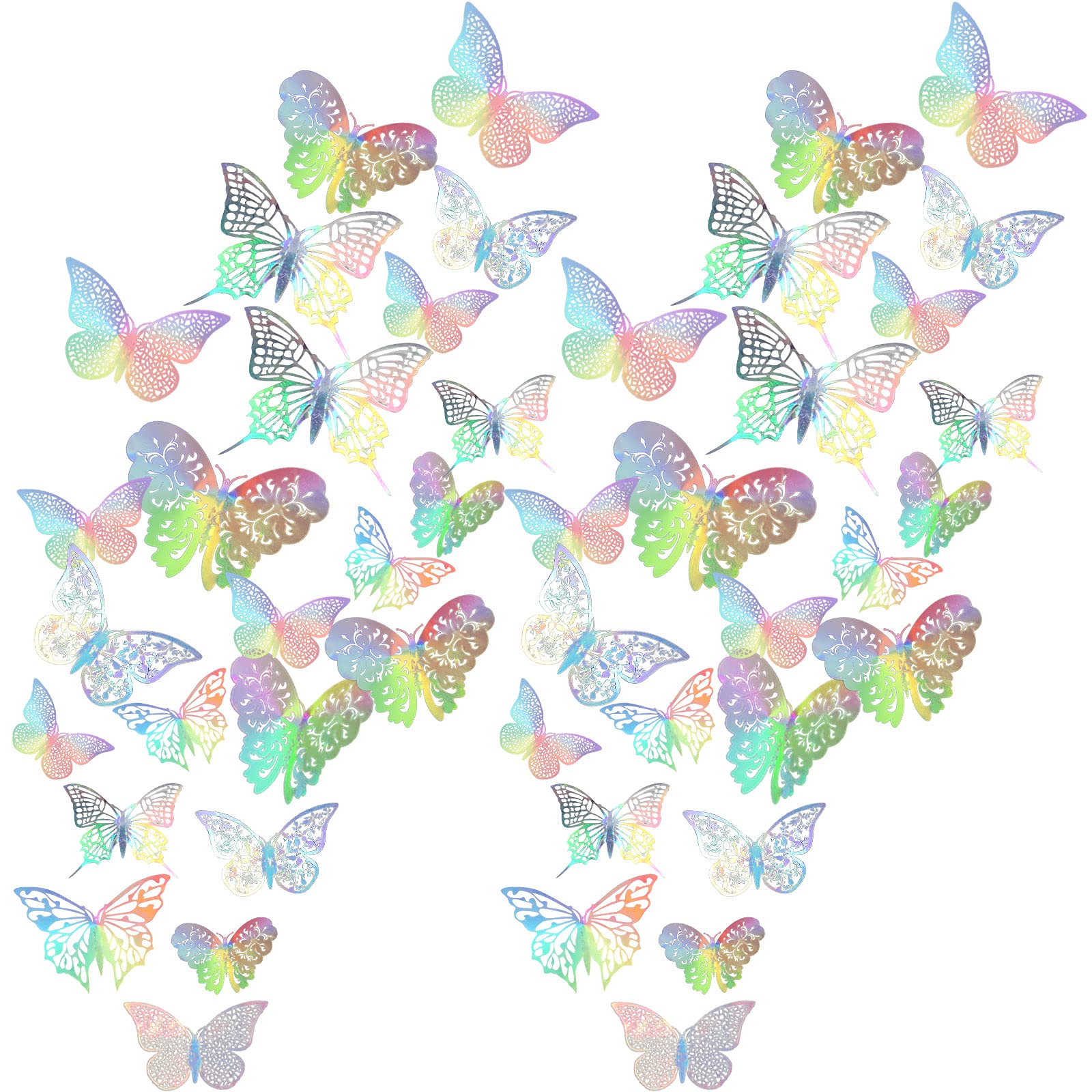 120 Pieces 5 Styles 3D Butterfly Birthday Party Decorations 3 Sizes Butterfly Wall Decals Sticker for Girls Baby Shower Weddings Themed Party (Holographic White)