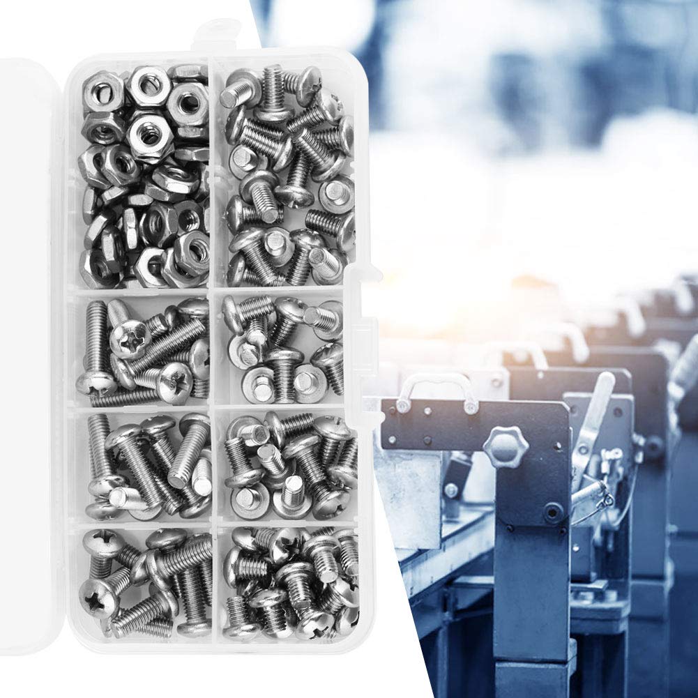 140pcs #10-32 304 Screws and Nuts, Stainless Steel Pan Head Screws Kit Assortment Set Repair Tool Accessory
