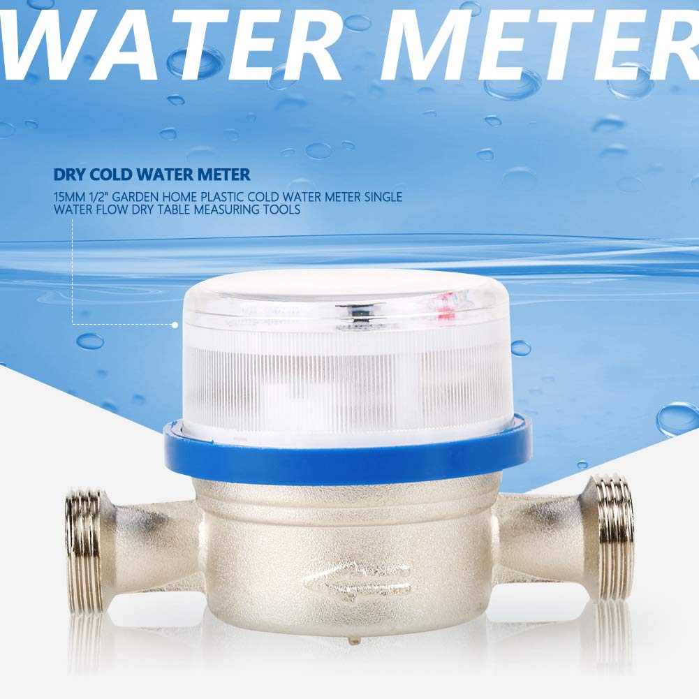 143 15mm 12 inch Adjustable Rotary Water Meter 360 Degree Freely Water Flow Meter Gallon Counter for Garden Hose Single Water Flow Dry Table Measuring Tools with Filter, defult
