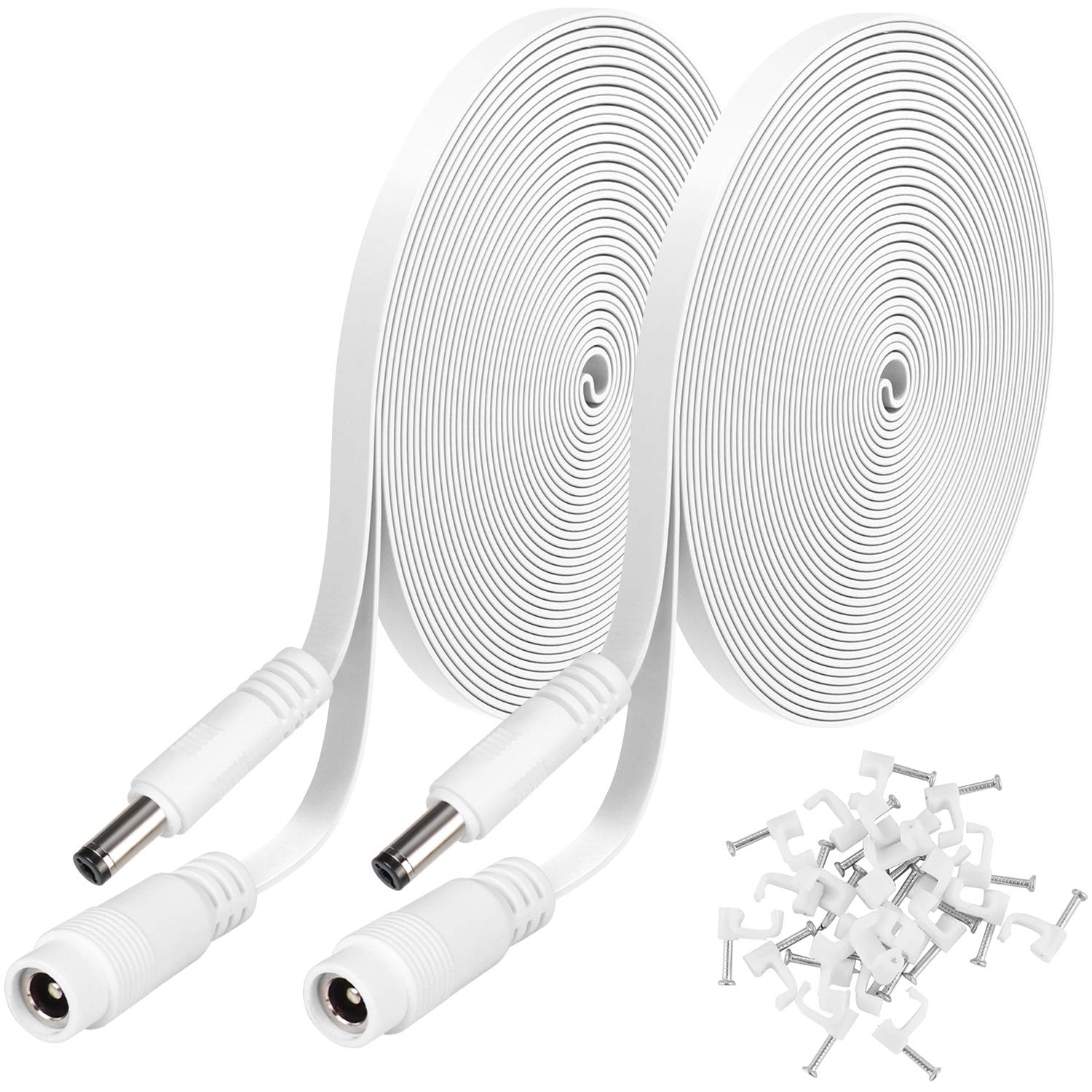 2 Pack DC Power Extension Cable 25ft 2.1mm x 5.5mm Compatible with 12V DC Adapter Cord for CCTV IP Camera, LED, Car, White