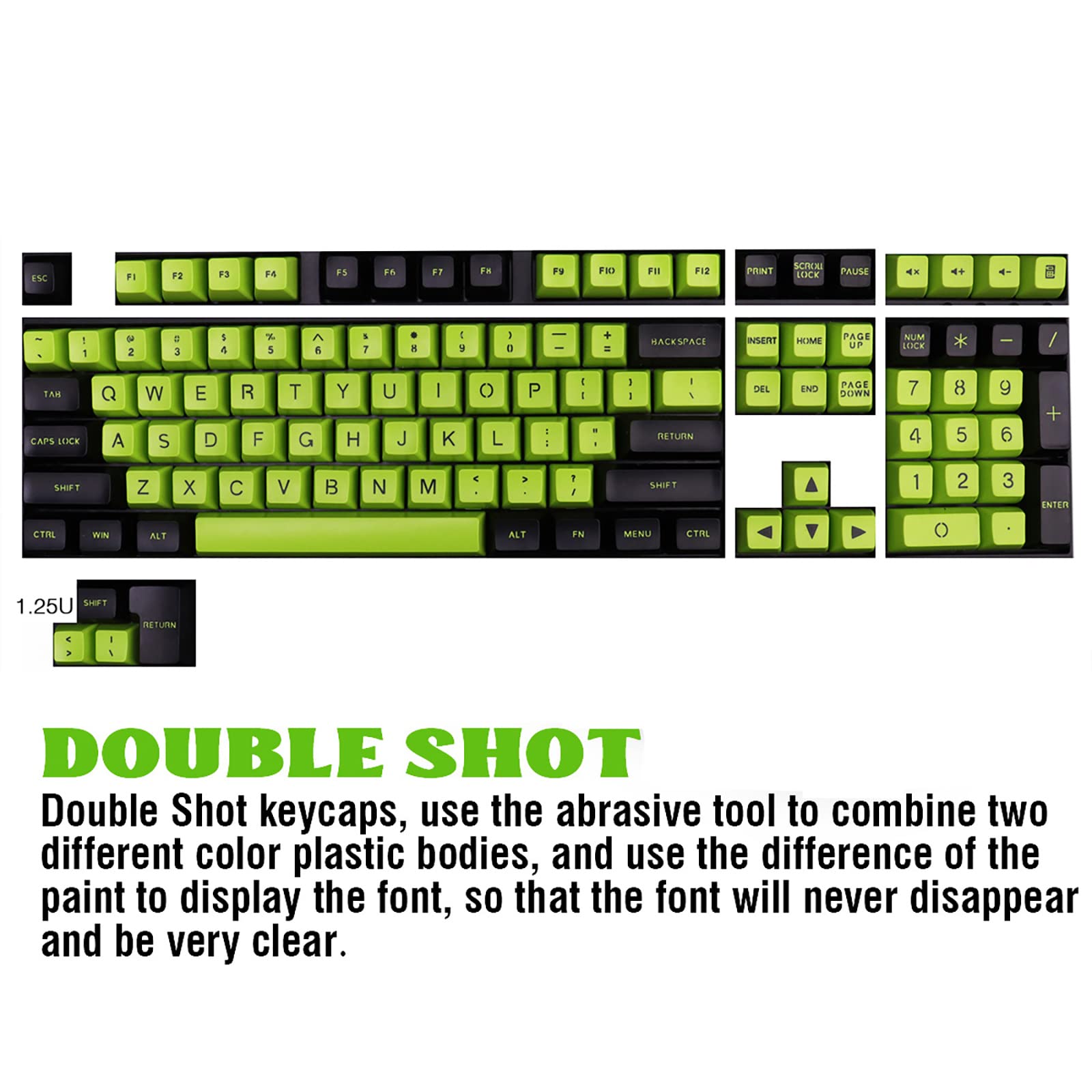 112 Keys GSA Profile Keycaps Double Shot ABS Ball Shape Black Green for Cherry Mx Switch Mechanical Gaming Keyboard Keycap(Green Black)