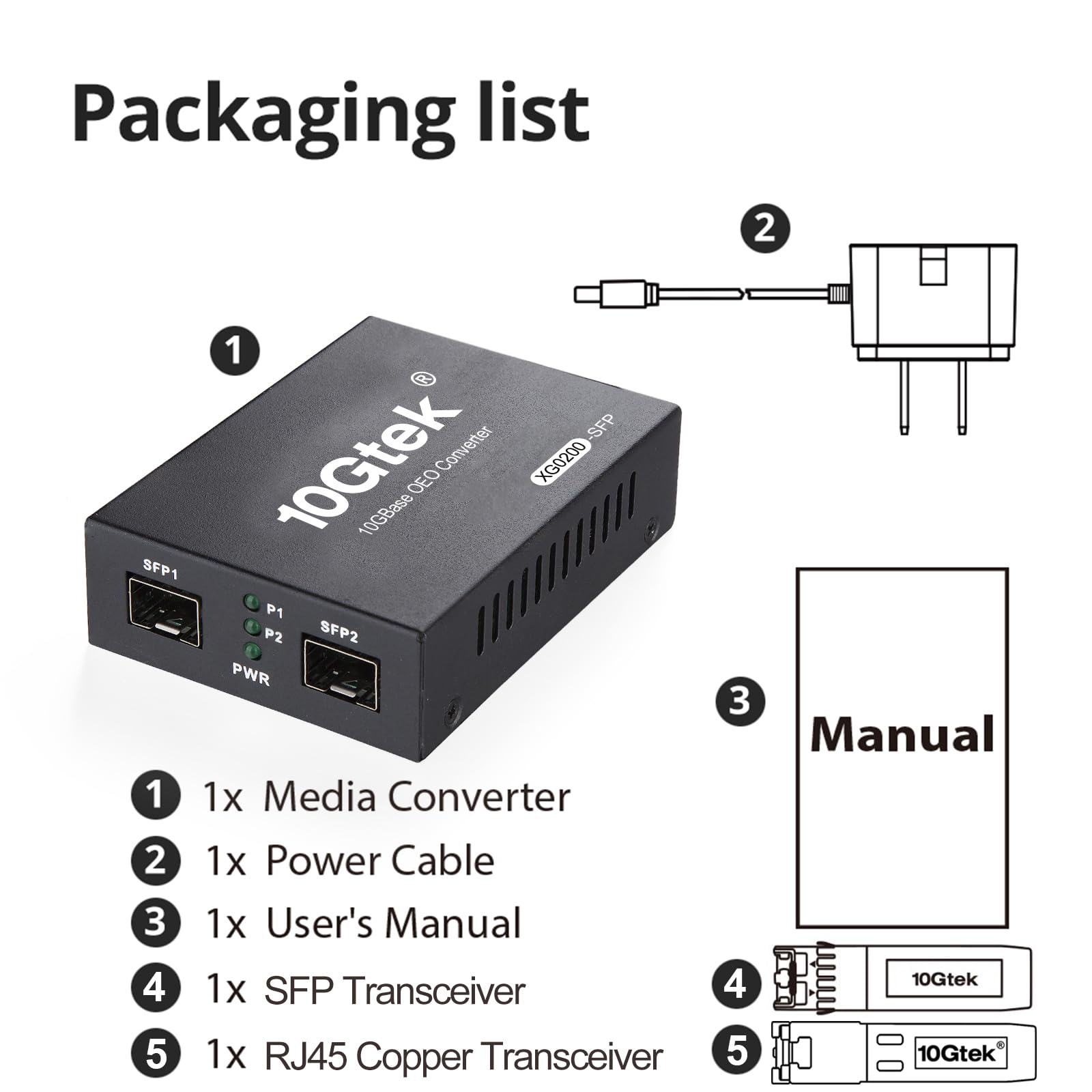 10GbE SFP+ Media Converter, Fiber to 10G Copper UTP Ethernet Media Converter, with a 10GBase-T Reach 30 Meters Transceiver and a SFP+ SR Module (300m, MMF, 850nm)