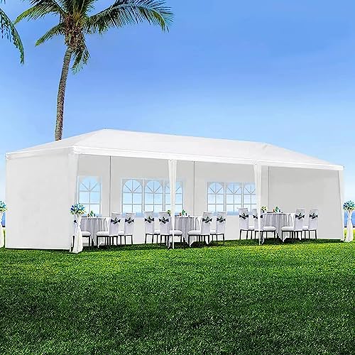 10'x30' Party Tent, Outdoor Tents for Parties, Wedding and Birthday, White Large Canopy Tent with 5 Removable Sidewalls & Transparent Windows, Outside Gazebo Event Tent for Garden, Patio and Backyard