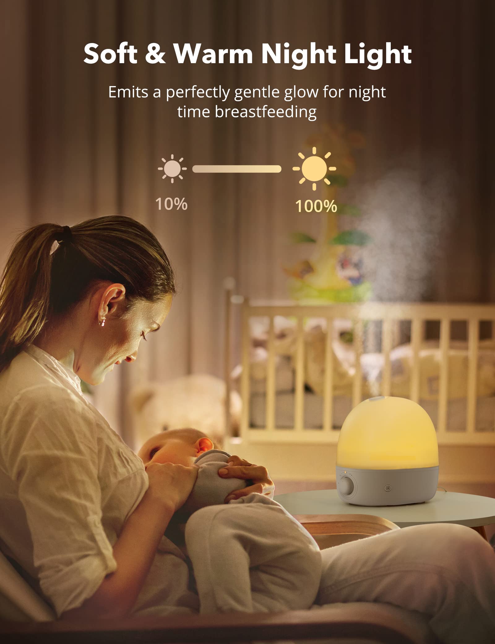 2.5 L Small Humidifiers for Bedroom Kids, Nursery, 26dB Quiet Ultrasonic Cool Mist Humidifiers for Baby, 3-IN-1 Air Humidifier with Essential Oils, Easy Clean, Night Light, Plant, Auto Shut-Off, 30H