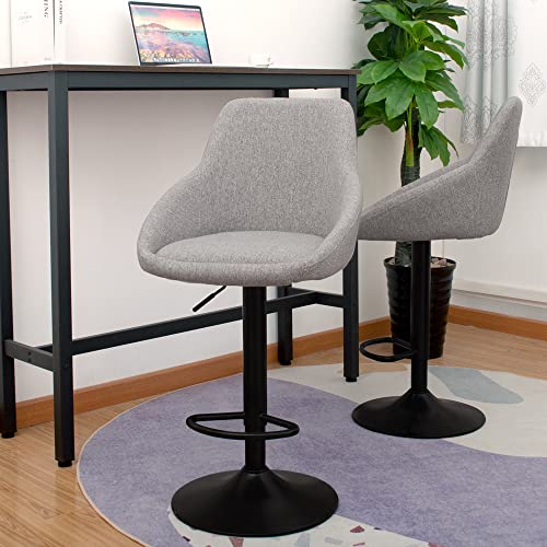 CangLong Mid Century Style Adjustable Swivel Bar Stool with Back Support Dining Chairs Set of 2,Gray
