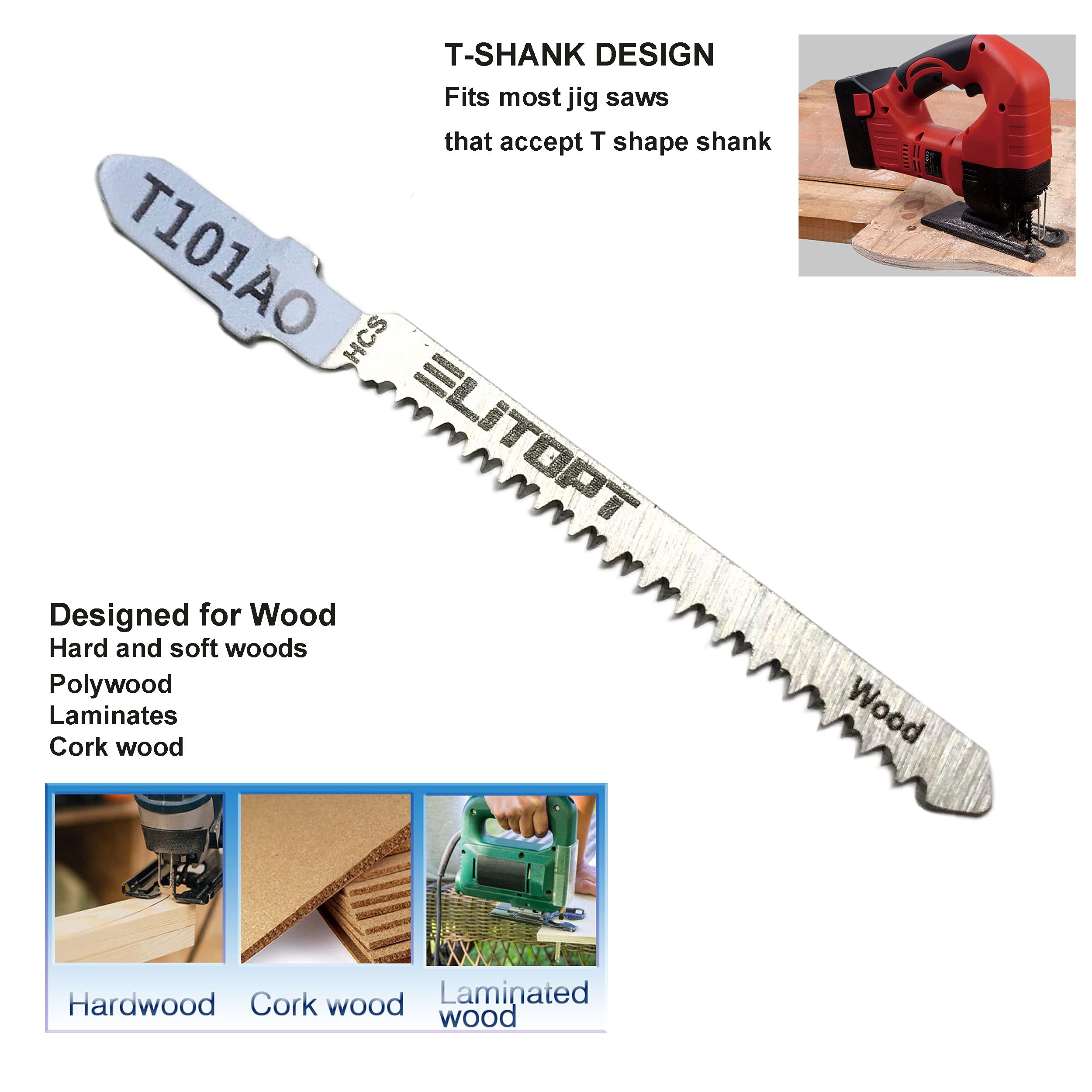 25pcs Jigsaw Blades for Wood T101AO Scroll Blades Clean Curved Cuts 3 in. 20 TPI T Shape Shank T101AO