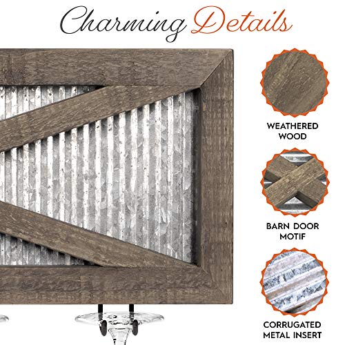 Autumn Alley Rustic Barn Door Wine Rack with Glass Storage - Country Home Decor Rustic Farmhouse for Kitchen, Dining Room β Wood and Metal Wine Wall Mount Storage β Holds 5 Bottles, 4 Stemmed Glasses