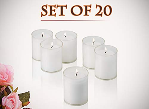 20 Pc 24 Hour Burn White Votive Candles Unscented in Clear Plastic Cups | Long Lasting Plain Votive Candles Bulk