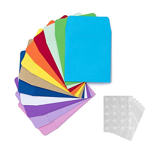 120 Pieces Small Envelopes Library Card Non-Adhesive Packets Envelopes with 120 Pieces Adhesive Double Sided Glue Points for School, Library, Office Task Trackers and Gift Tag (Pocket Envelopes)