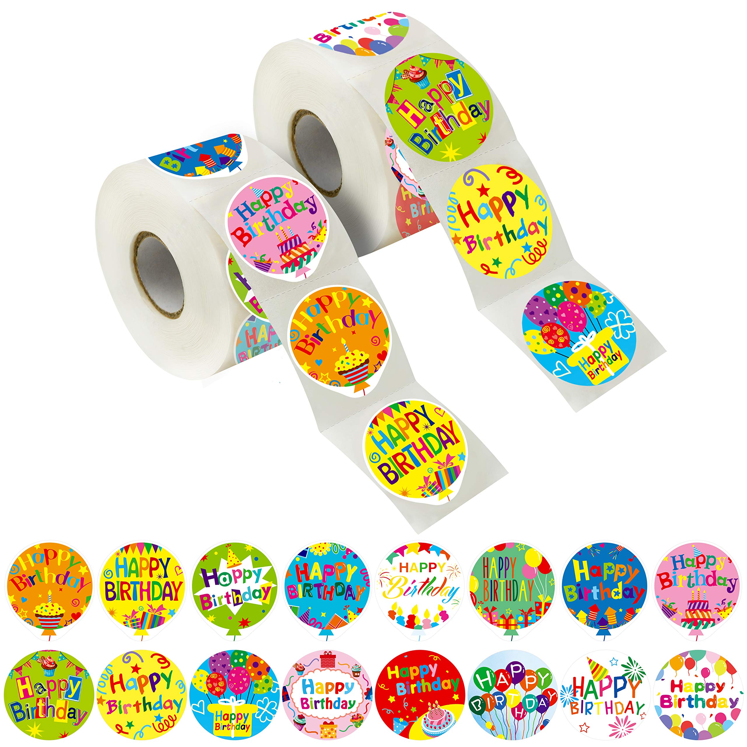 1000 PCS Adorable Balloon Shaped Happy Birthday Stickers in 16 Designs with Perforated Line Expanded Version (Each Measures 1.5" in Diameter)