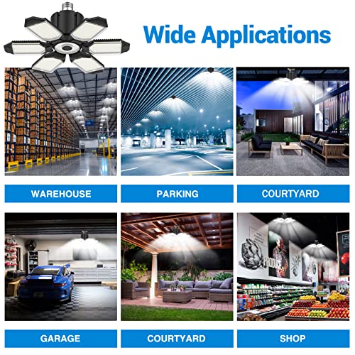 150W 15000LM Super Bright LED Light Bulb, Deformable Garage Ceiling Light with 6 Adjustable Panels, 6000k Daylight Garage Light Fixture, E26/E27 Screw in Garage Light Bulbs for Workshop Basement
