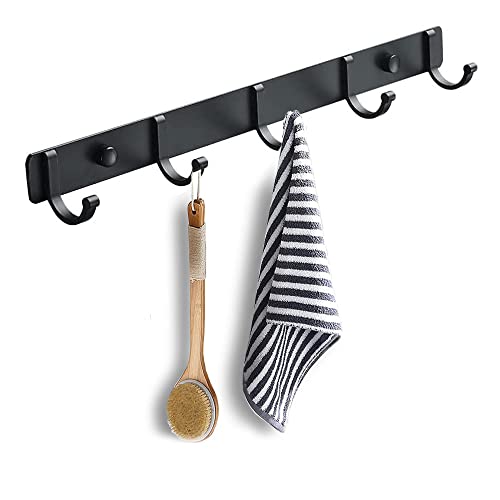 14 Inch Black Matte Bathroom Towel Hooks Mount Stainless Steel Heavy Duty Shower Wall Coat Rack Hooks Decorative Bath Hooks for Hangin,Hats Hook Kitchen Towel Wall Hook Rack for Hanging-5 Hooks