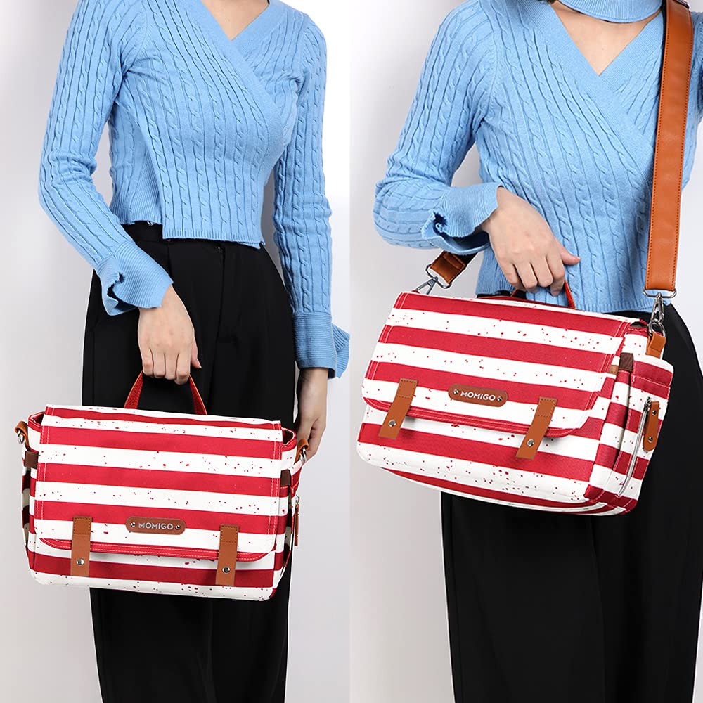 Baby Diaper Stroller Bag - Diaper Caddy Tote Baby Stroller Bag Nursery Storage Bin for Diapers, Wipes & Toys Diaper Bag With Stroller Hooks, Classic Stripes (Red)