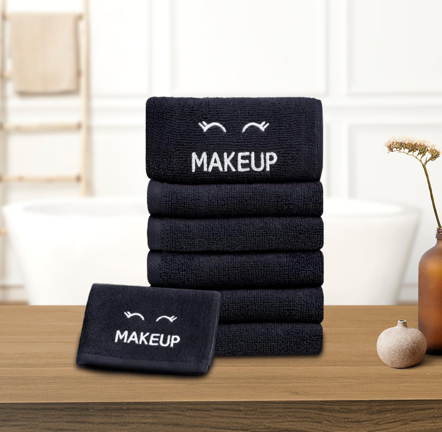 White Classic Bleach Safe Black Makeup Washcloths for Face Cleansing, 12 Pack - Super Soft Luxury Cotton Black Makeup Towels, Highly Absorbent and Quick Dry, All Makeup Remover Cloth | 13 x 13