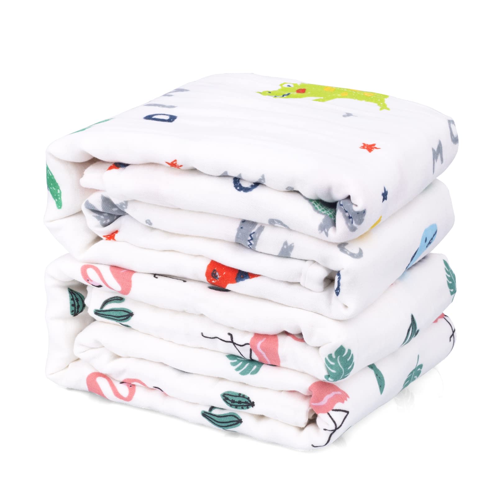 2 Pack Muslin Baby Swaddle Blanket Baby Nursery Bath Towel 6 Layers 43.3'' by 41.3'' Super Absorbent Premium Soft Natural for Sensitive Skin Baby 100% Organic Cotton