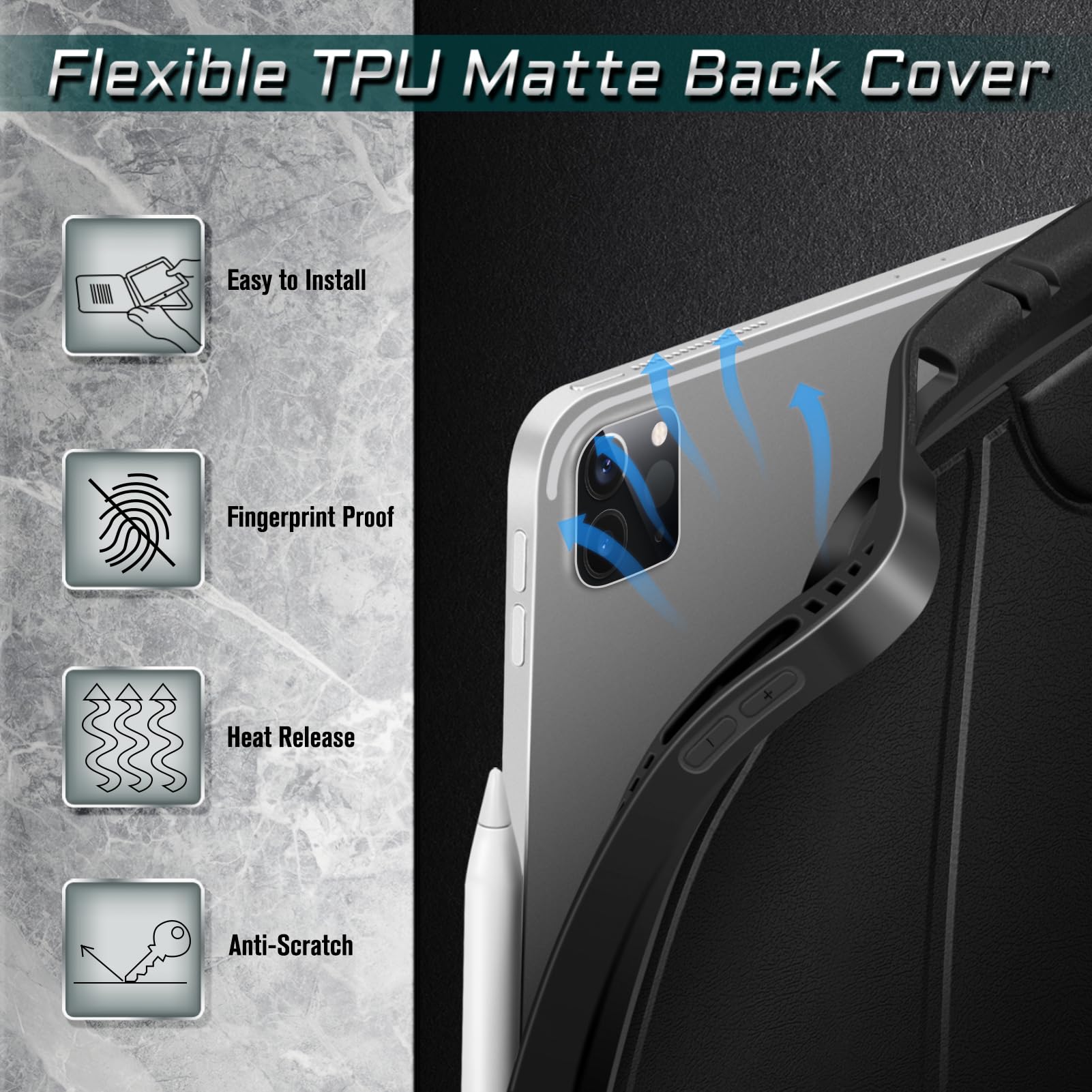 CaseBot Magnetic Case for iPad Pro 12.9-inch 6th Generation 2022, Multiple Angle Shockproof Rugged Stand Case, Soft TPU Back Cover w/Pencil Holder, Also Fit iPad Pro 12.9" 5th/4th/3rd Gen, Black
