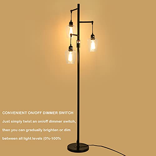 Airposta 3 Lights Industrial Floor Lamp with On/Off Dimmable Switch, 3-Head Rustic Tree Standing Lamp, 40W Retro Torchiere Floor Light for Living Room, Reading, Office, Bedroom, 2-Years Warranty