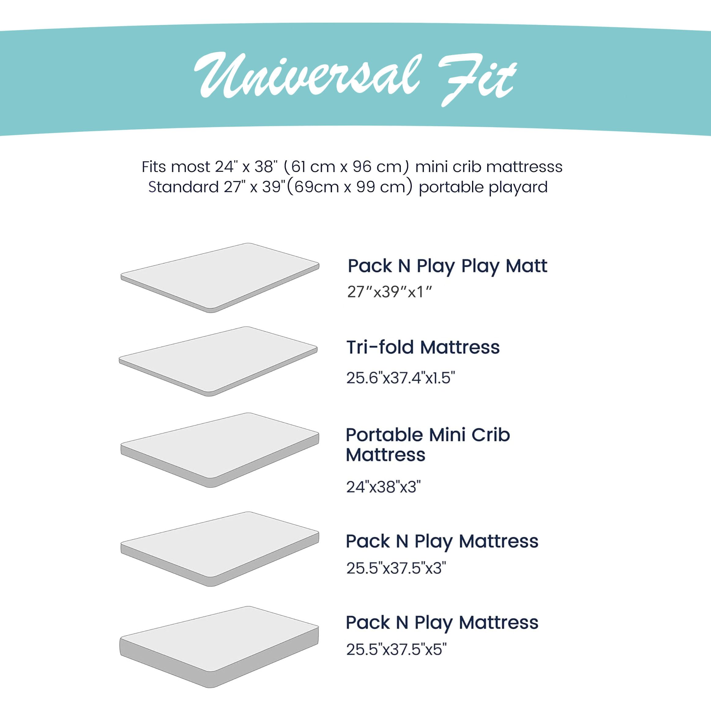100% Organic Cotton Fitted Sheets for Graco Pack n Play, Babyletto, Pamo Babe, Hiccapop, Dream on Me, Evenflo, Baby Trend, Hygge Hush Portable/Mini Crib/Playards, and Beka Bedside Bassinet 2 Pk
