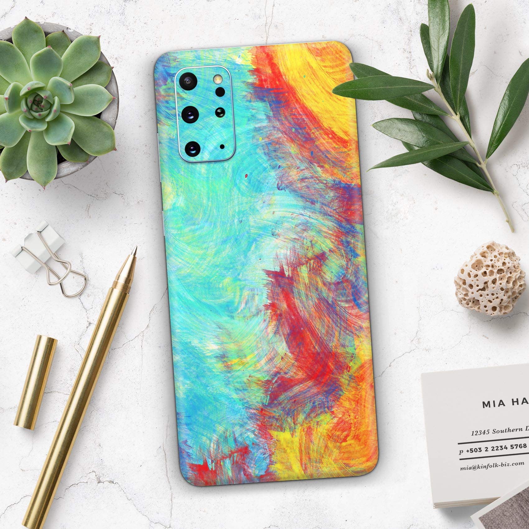 DesignSkinz Vibrant Colored Messy Painted Canvas Protective Vinyl Decal Wrap Skin Cover Compatible with The Samsung Galaxy S20 (Screen Trim & Back Glass Skin)