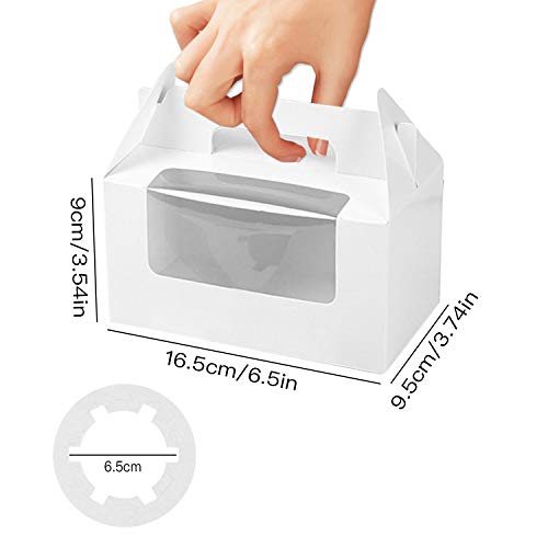 20 Pcs Cupcake Boxes, 2 Holders Cupcake Containers Muffins Cupcakes Carriers Holder Pastry Containers Favor Candy Treat Boxs Bakery Boxes with Window & Handle for Wedding Birthday Party (White)
