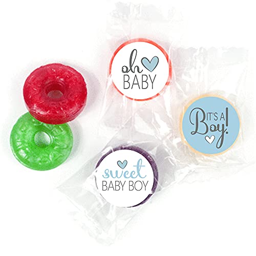 270 PCS Blue Baby Shower Stickers, 6 Design Self Adhesive Circle Label Stickers, Baby Shower Envelope Seals Candy Stickers,Baby Shower Party Chocolate Stickers,Candy Stickers.(015)