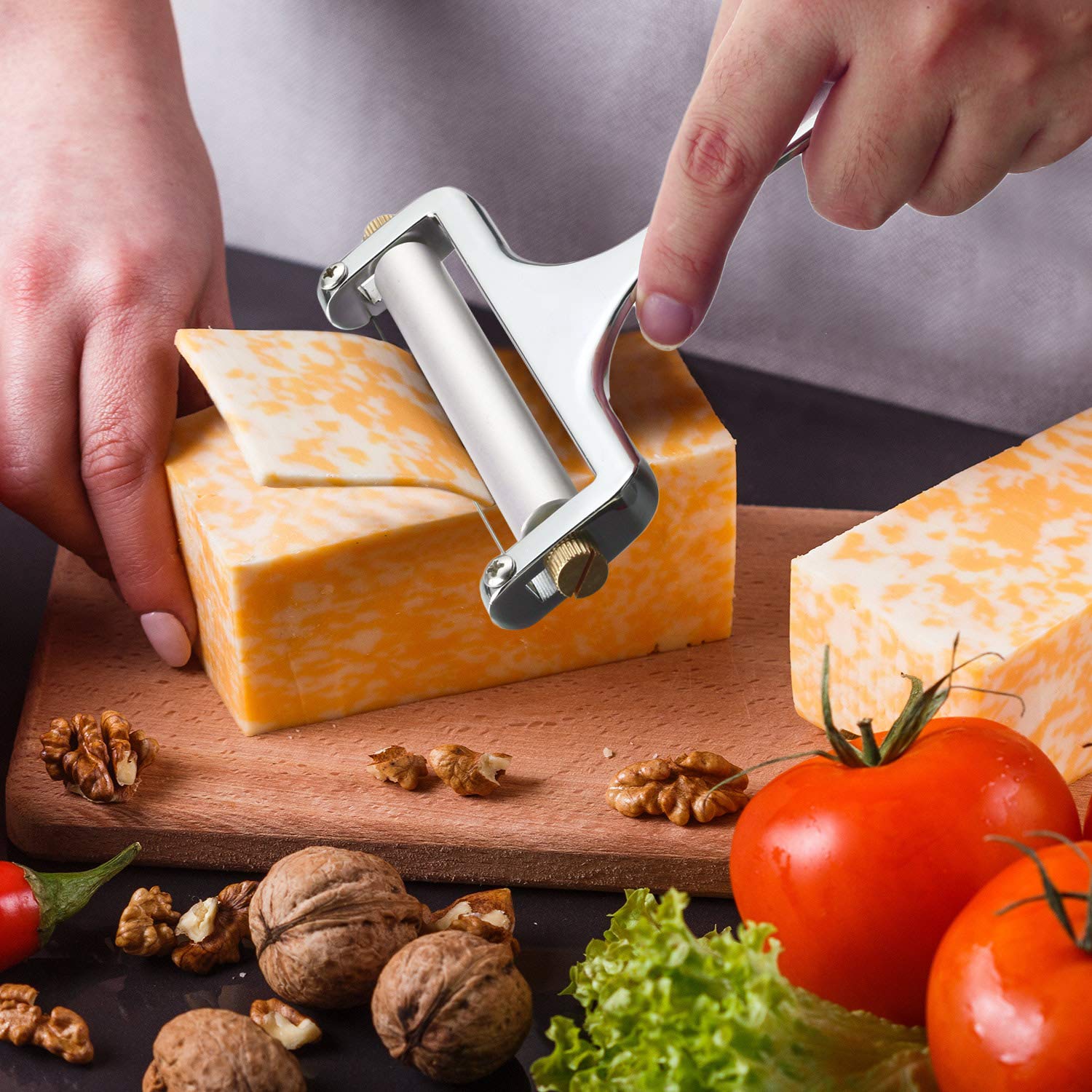 Mudder 2 Pieces Cheese Cutter,Adjustable Thickness Stainless Steel Wire Cheese Slicer with Cheese Plane Tool for Soft, Semi-Hard, Hard Cheeses Kitchen Cooking Tool for Kitchen Cooking
