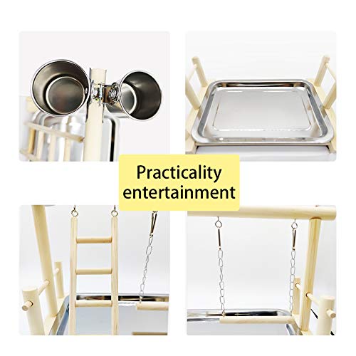 Bird Perch Parrot playstand Wood Perch Gym Cockatiel Swing Ladder with Feeder Cups Toys 14.1in×9.8in×9in