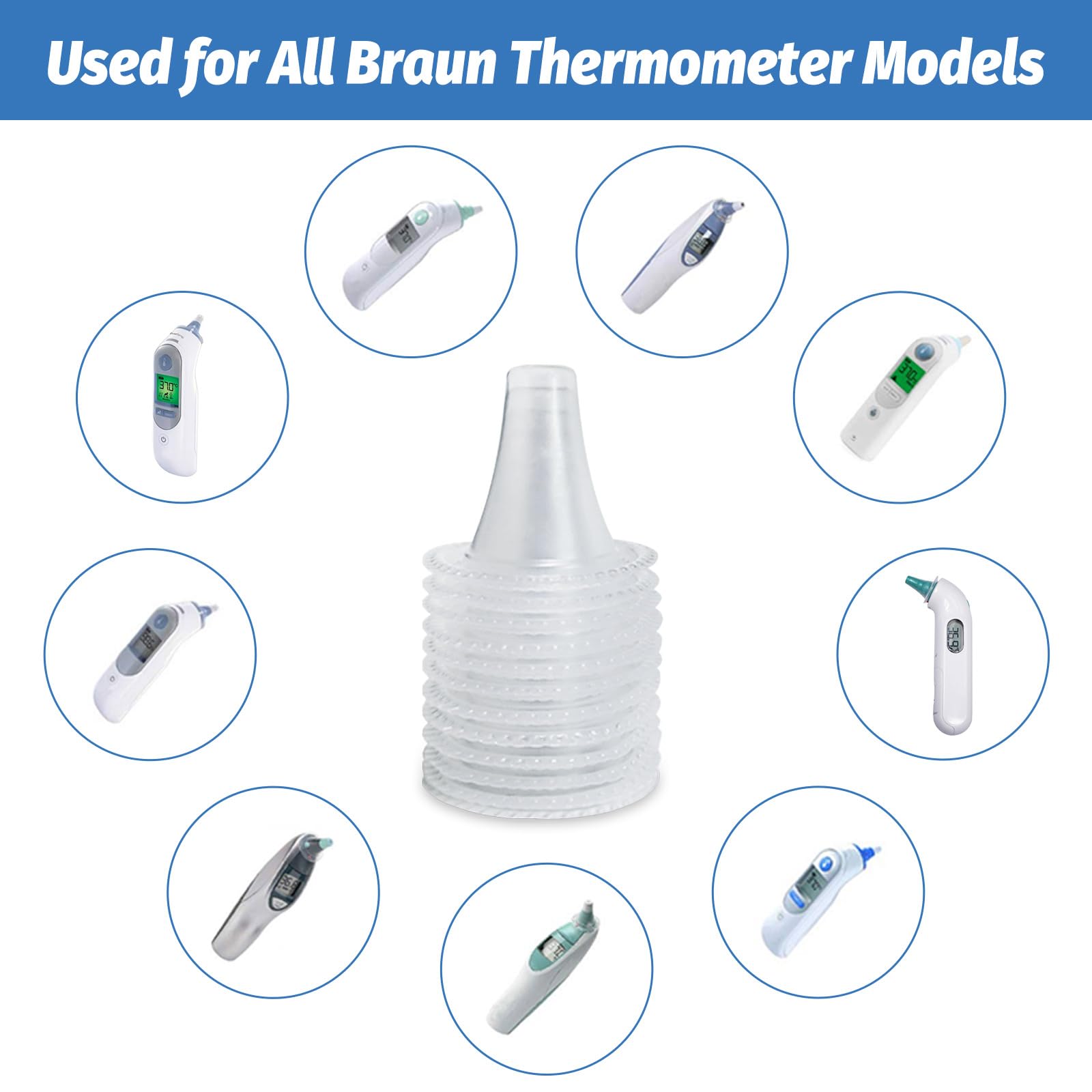 100 Count Ear Thermometer Probe Covers, Disposable Lens Filters Compatible with All Braun Ear Thermometer Models, Refill Caps