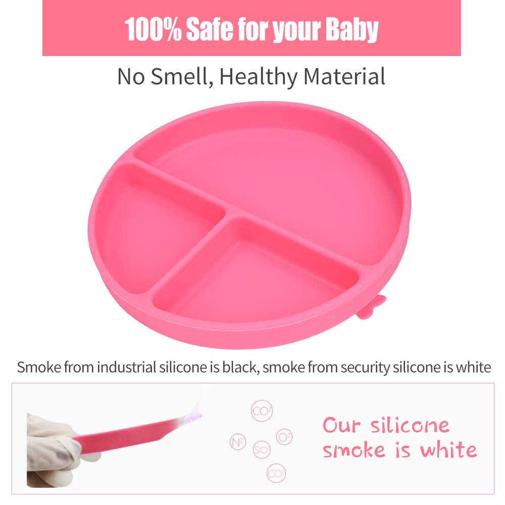 Baby Plate Bowl - Silicone Mini Mat - Super Suction Placemat Bowl with 2 Spoons for Self Feeding, 100% Safe Silicone, Dishwasher and Microwave Safe KingKam
