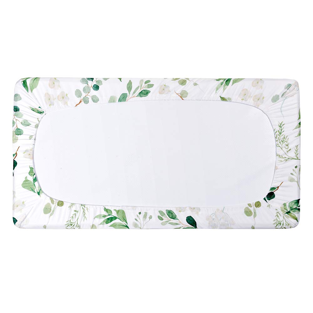 Diaper Changing Pad Cover, 2 Pack, Floral Changing Table Cover, Green Leaf Changing Pad Covers, Jersey Knit Changing Table Sheets, Gender Neutral Crib Bedding Covers for Baby Boy Girl