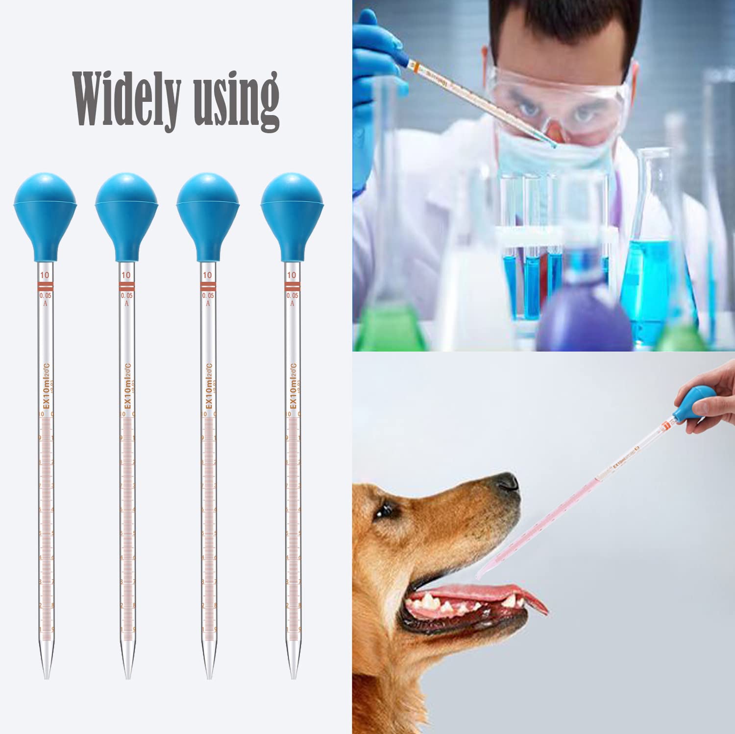 10ML Glass Graduated Droppers Pipettes Dropping Pipettes Fluid and Liquid Pipettors with Big Rubber Caps 4 Pcs