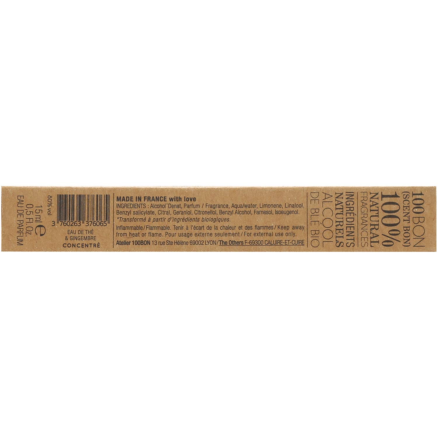 100BON Eau De The & Gingembre Tea & Ginger Scent for Women & Men Energizing Organic Fragrance - Sweet, Citrus & Spicy Notes - 100% Natural Fragrance Concentrate Spray, 0.5 Fl Oz