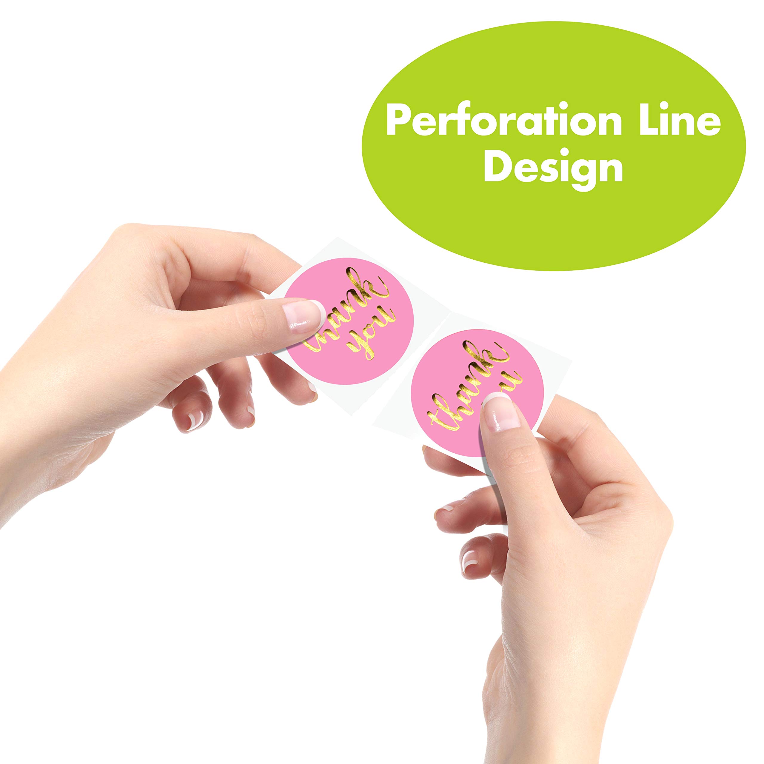 1000 PCS Thank You Stickers Gold Foil Font on Pink Paper with Perforation Line for Personal and Business Use (Each Measures 1.5" in Diameter)