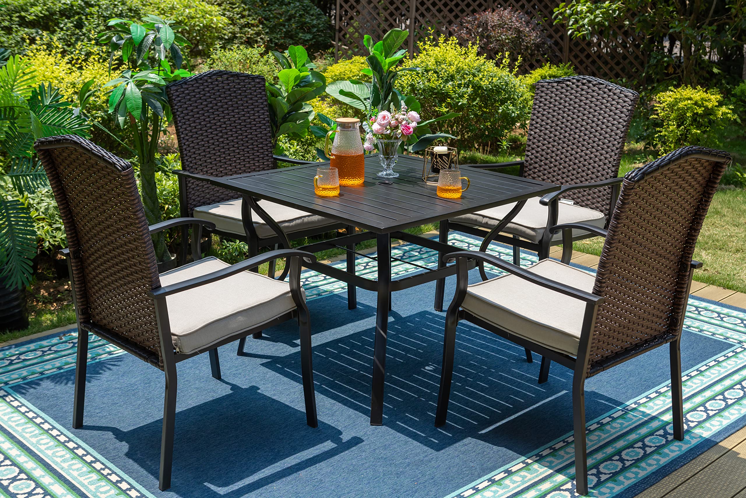 HERA'S HOUSE Rattan Patio Dining Chairs Set of 4, Outdoor Wicker Dining Chairs with Padded Removable Sponge Cushion, Brown Conversation Chairs for Poolside Lawn Garden Backyard