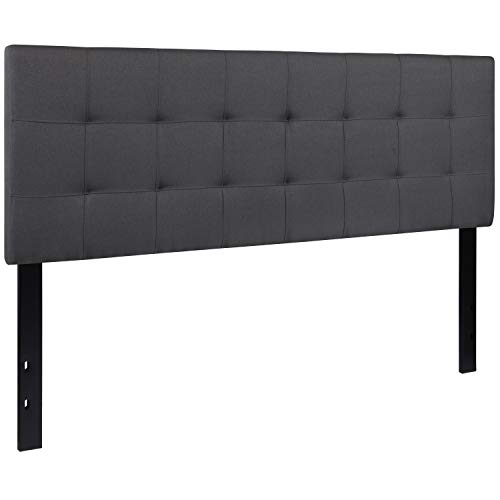 BizChair Quilted Tufted Queen Size Headboard in Dark Gray Fabric