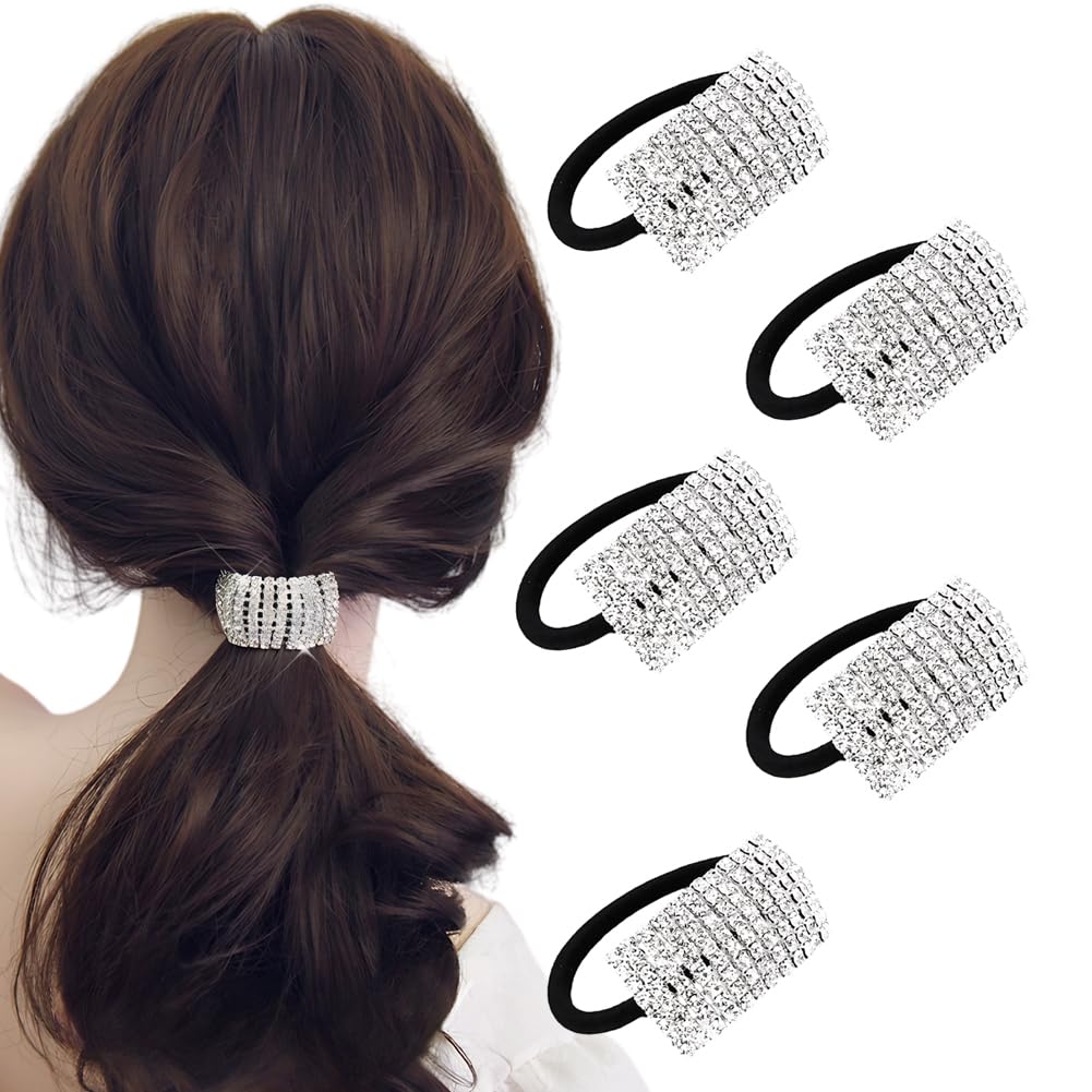 Xiwstar 5Pcs Women's Hair Bands Fashion Crystal Rhinestone Hair Ties Hairties Scrunchies Hair Accessories Ponytail Holder
